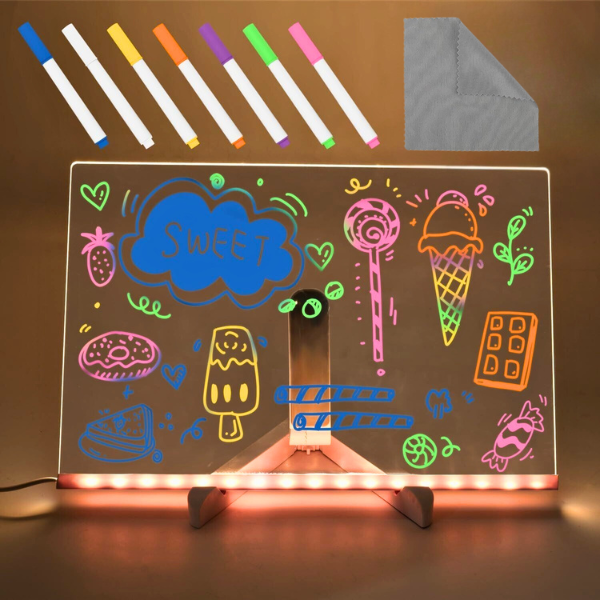 Tableta LED Magica 30x20 cm + 7 Markere colorate + Laveta de sters ...